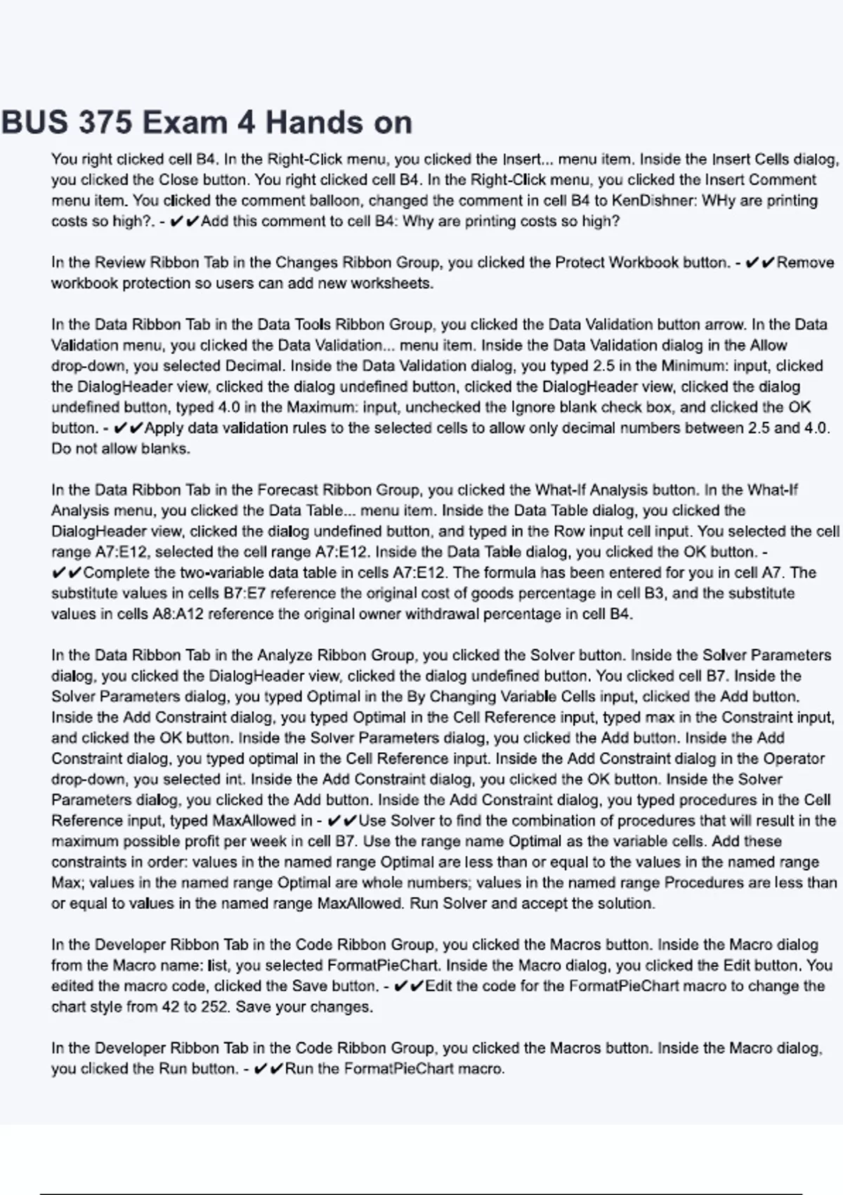 BUS 375 Exam 4 Hands on (Latest 2024/ 2025 Update) Questions and ...