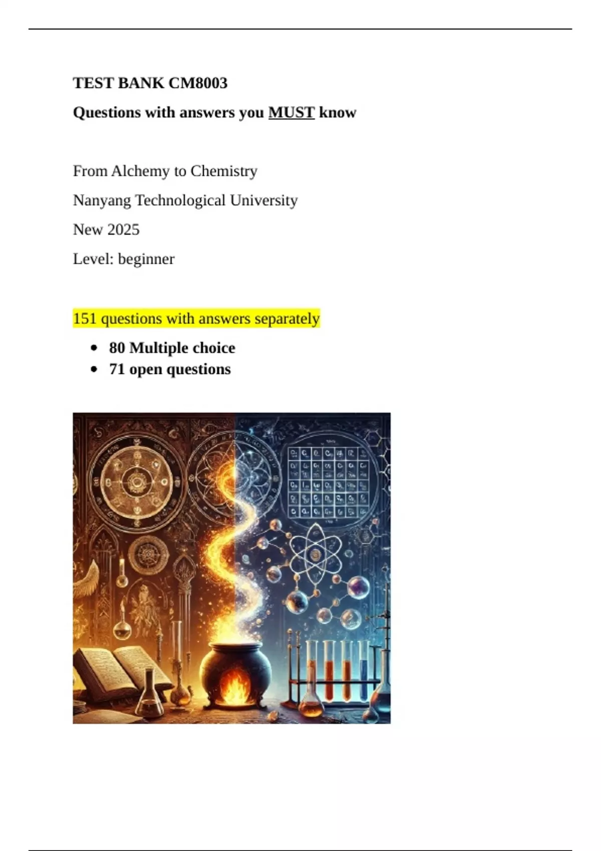 TEST BANK From Alchemy to Chemistry CM8003 - Nanyang Technological ...