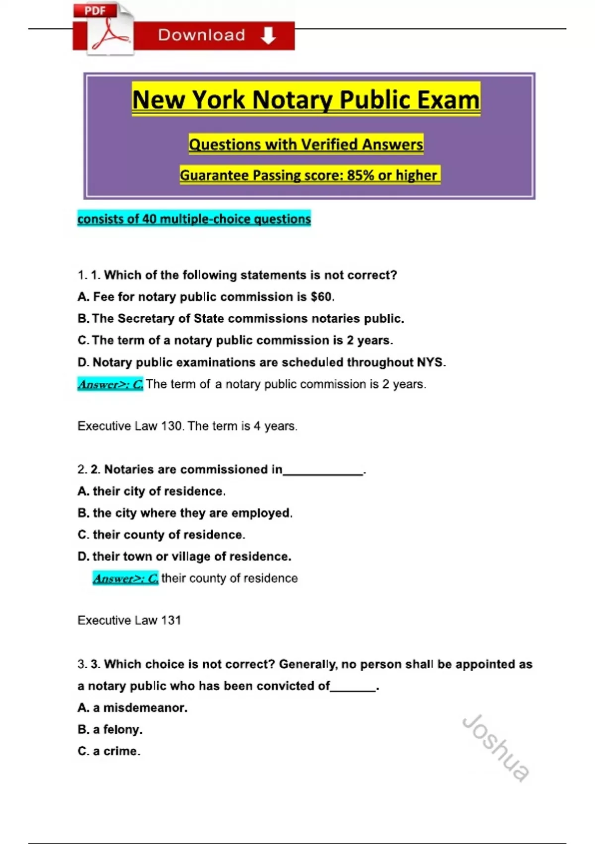 Study Bundle for New York Notary Public Exam (4 sets of Exams) and Exam ...