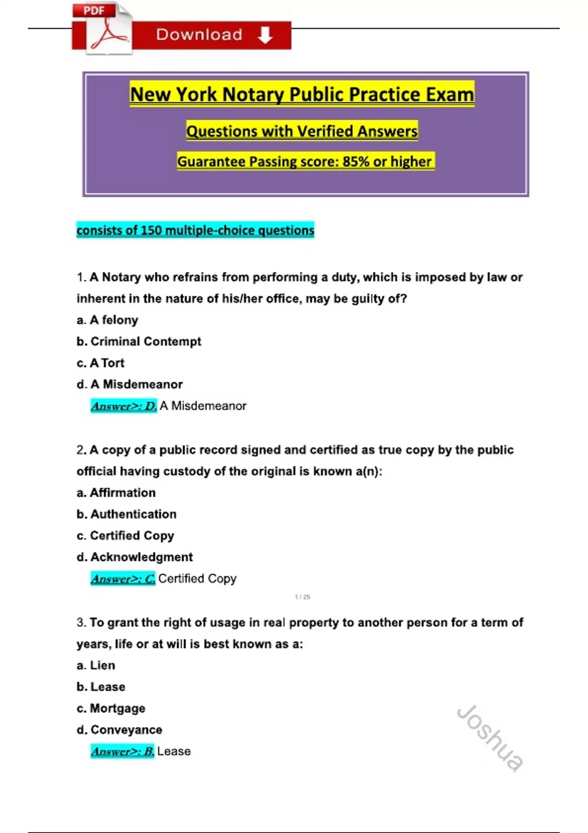 New York Notary Public Practice Exam (Latest 2025 / 2026) Questions ...