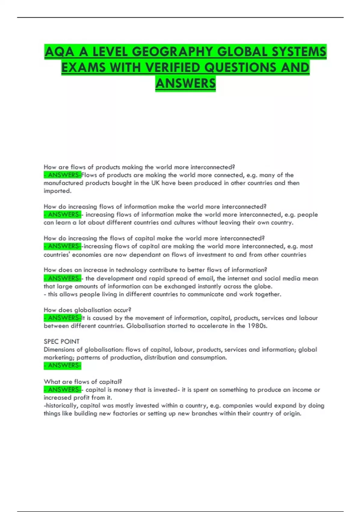 AQA A level Geography Notes: Physical Geography - The Carbon & Water ...