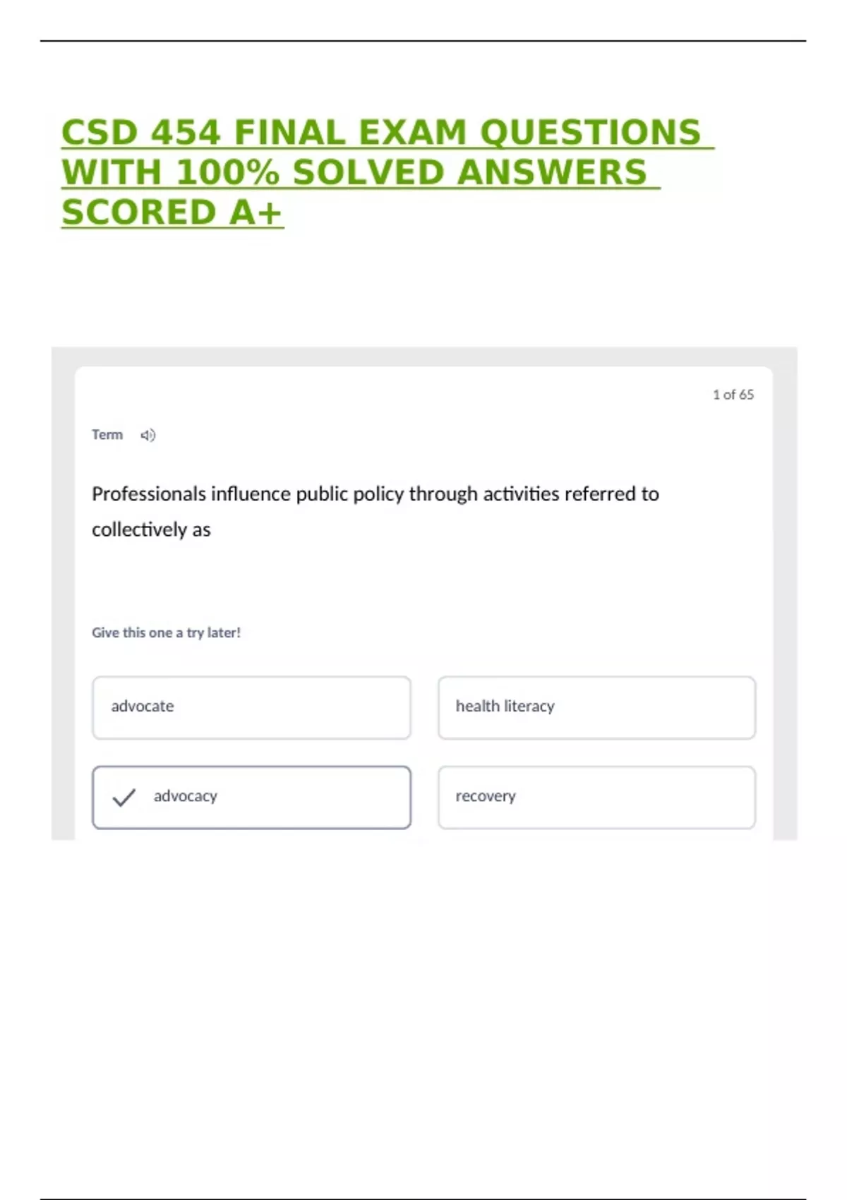 CSD 454 FINAL EXAM QUESTIONS WITH 100% SOLVED ANSWERS SCORED A+ - CSD ...