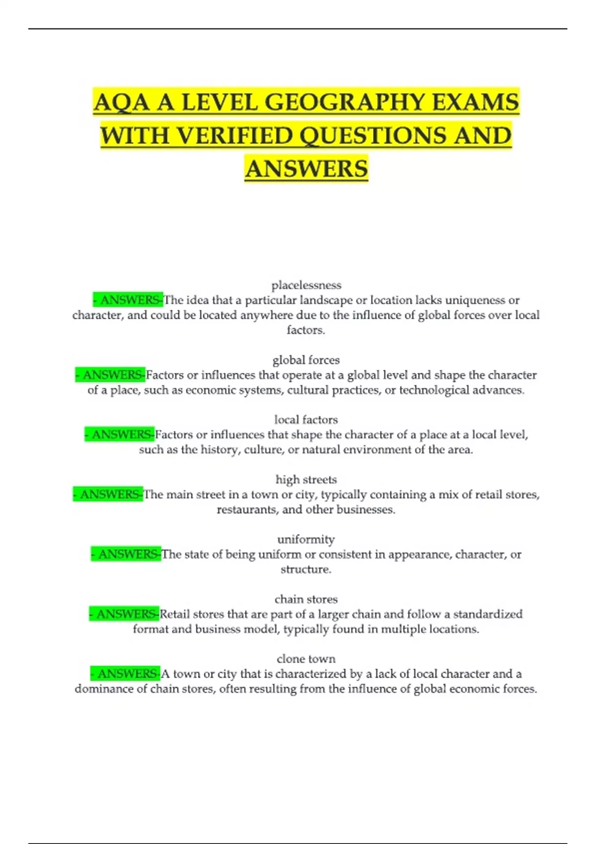 Actual 2024 AQA A-level GEOGRAPHY 7037/1 Paper 1 Physical geography ...