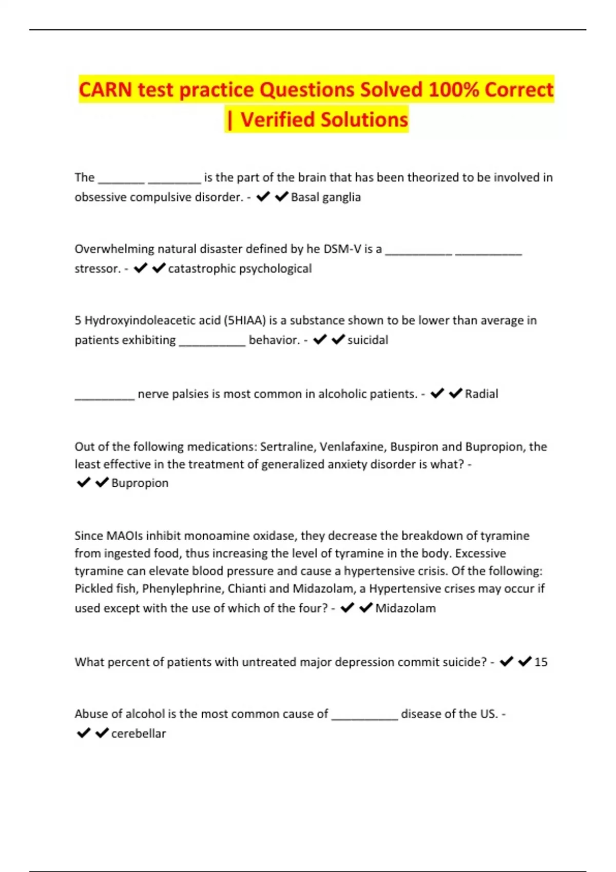 CARN test practice Questions Solved 100% Correct | Verified Solutions ...