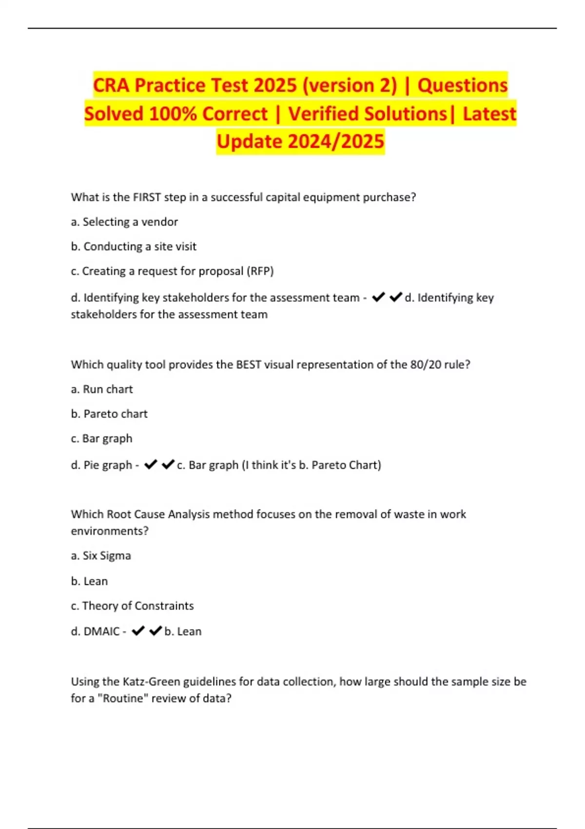 CRA Practice Test 2025 (version 2) | Questions Solved 100% Correct ...