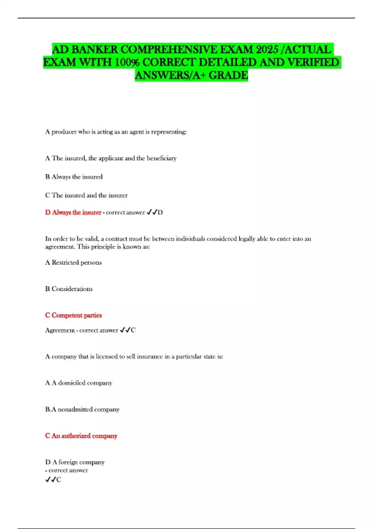 AD BANKER COMPREHENSIVE EXAM 2025 /ACTUAL EXAM WITH 100% CORRECT ...