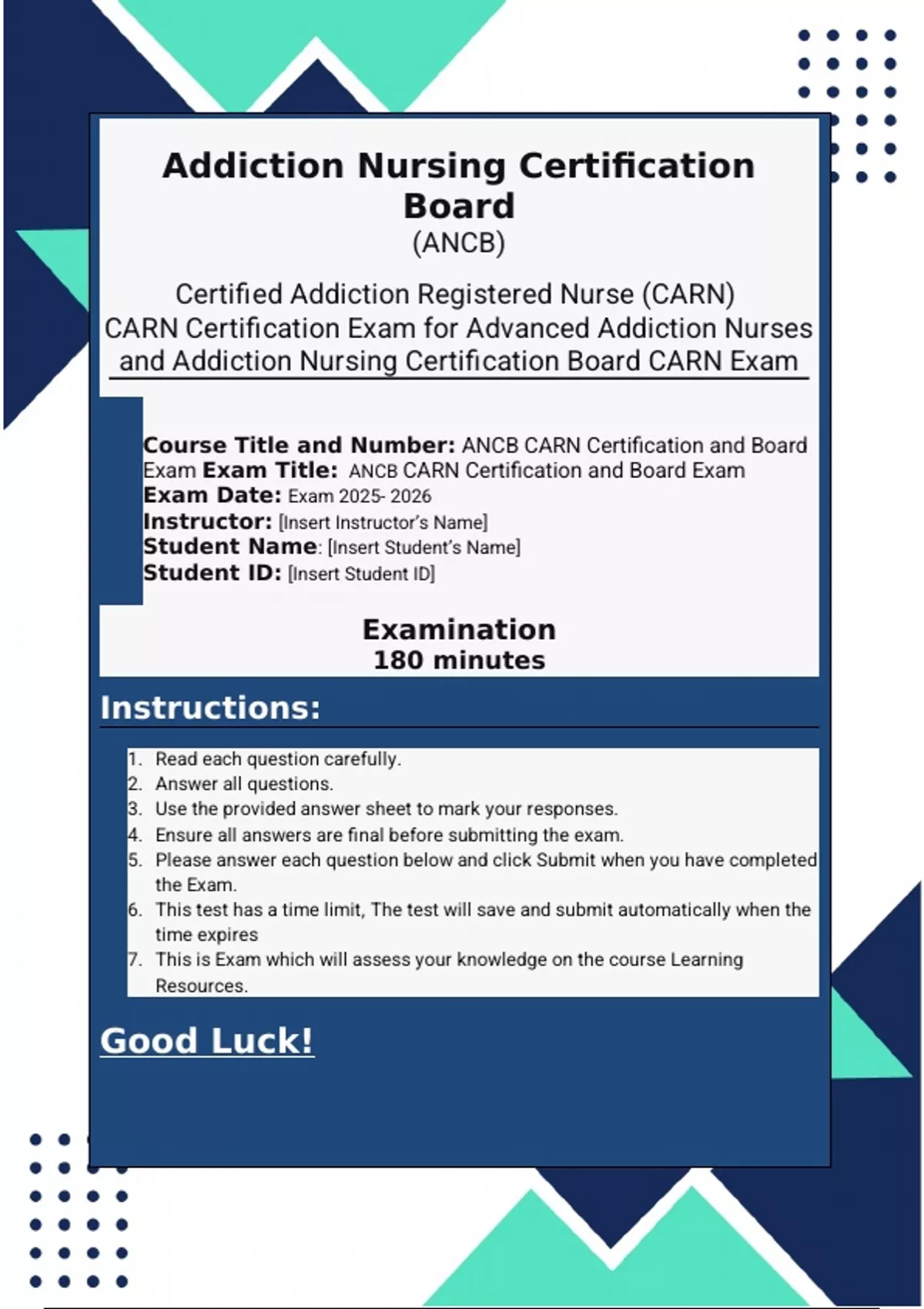 CARN Certified Addiction Registered Nurse CARN Certification CARN Board ...