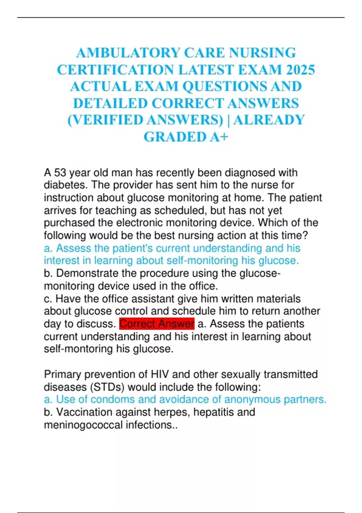 AMBULATORY CARE NURSING CERTIFICATION LATEST EXAM 2025 ACTUAL EXAM ...