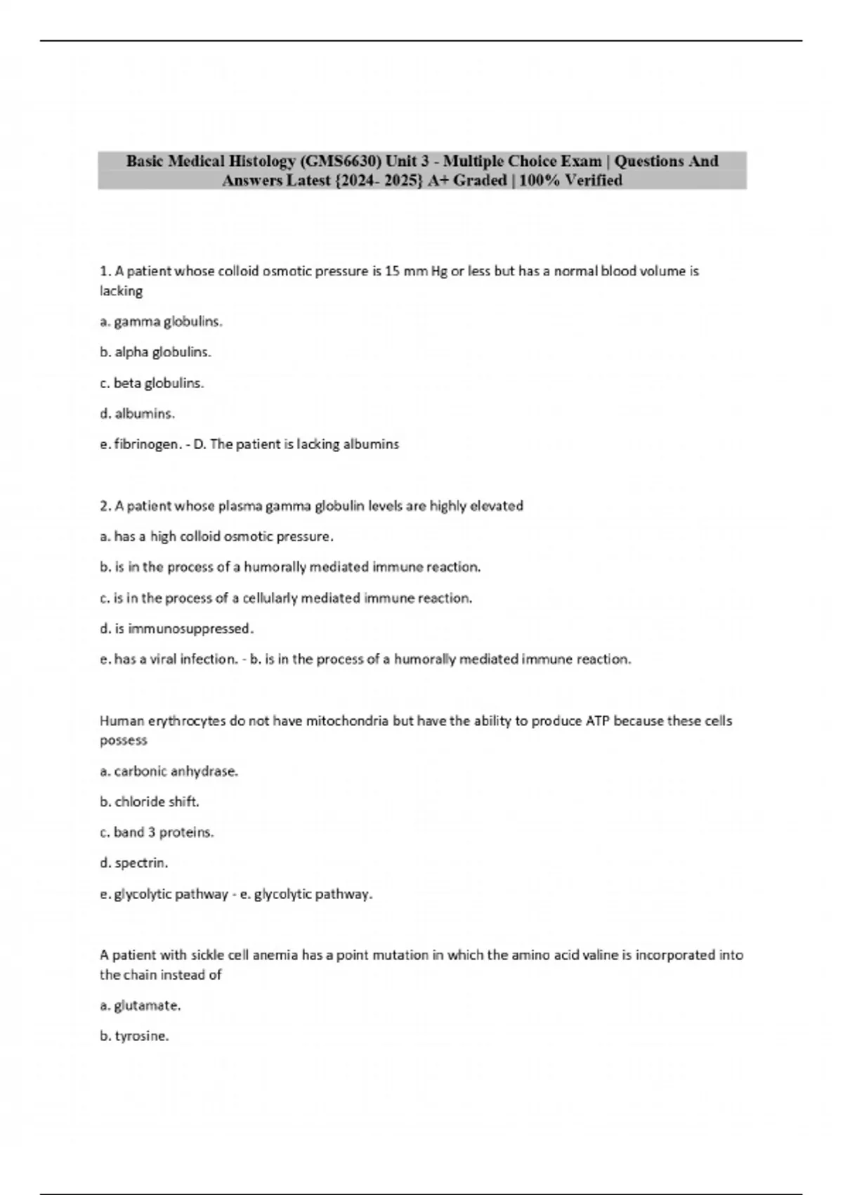 Basic Medical Histology (GMS6630) Unit 3 - Multiple Choice Exam ...