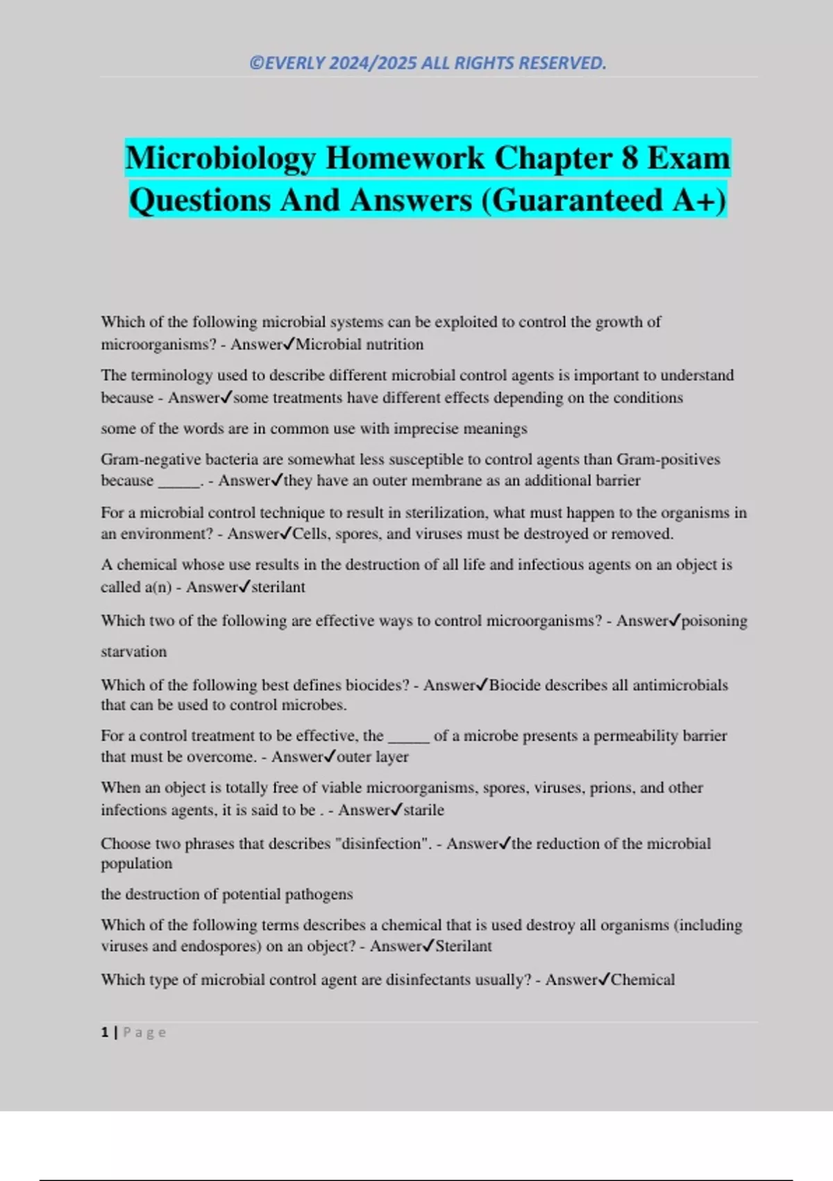 Microbiology Homework Chapter 8 Exam Questions And Answers (Guaranteed ...