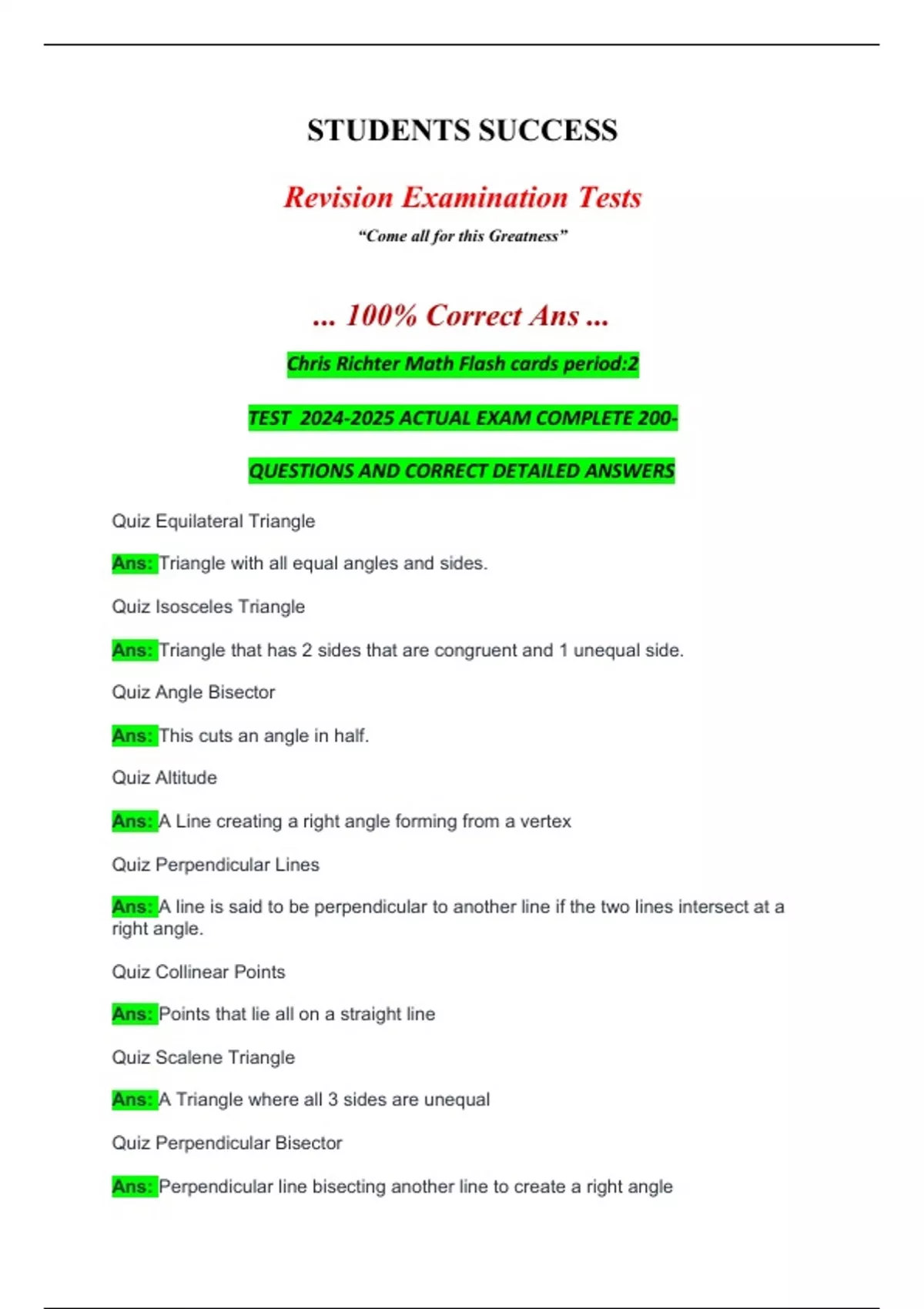 Chris Richter Math Flash cards period:2 TEST ACTUAL EXAM COMPLETE 200 ...