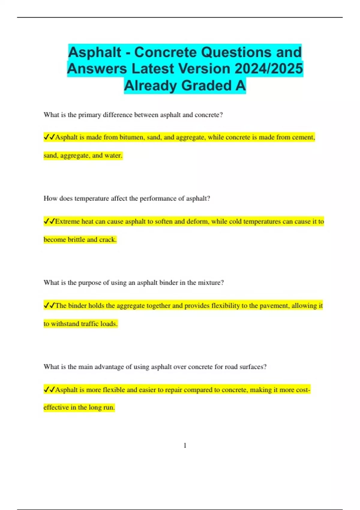 Asphalt Bundled Exams Questions and Answers Latest Versions (2024/2025 ...