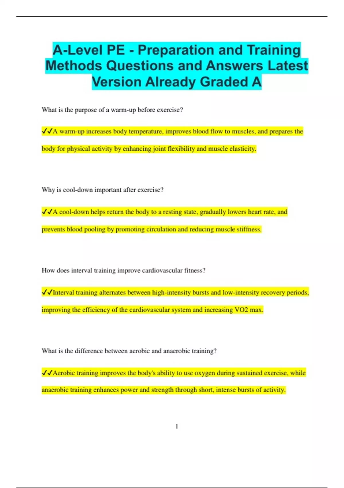 A-Level PE - Preparation and Training Methods Questions and Answers ...