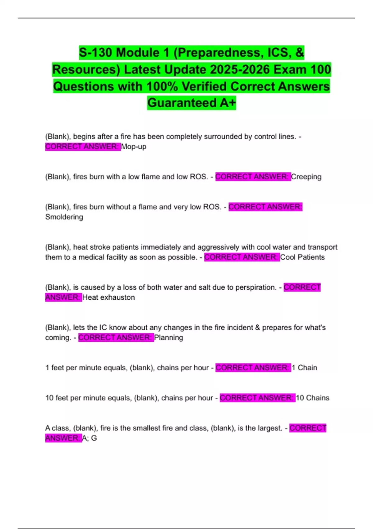 S-130 Module 1 (Preparedness, ICS, & Resources) Latest Update Exam 100 ...