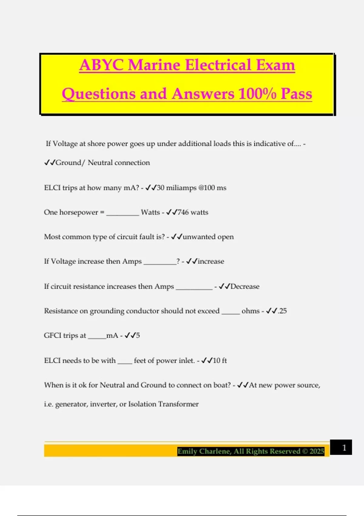 ABYC Marine Electrical Exam Questions and Answers 100% Pass - Abyc ...