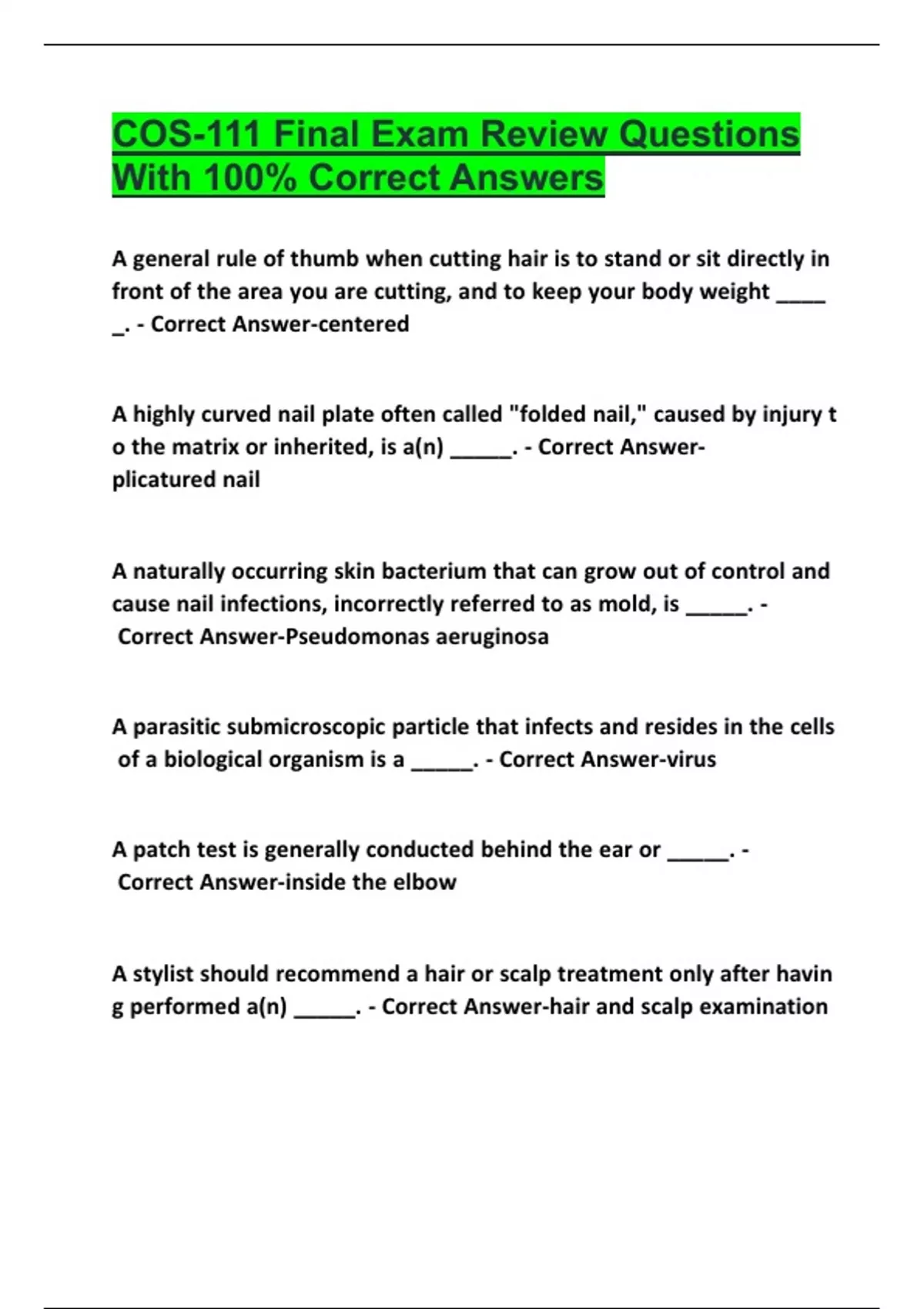COS-111 Final Exam Review Questions With 100% Correct Answers 2025 - COS-111 - Stuvia US