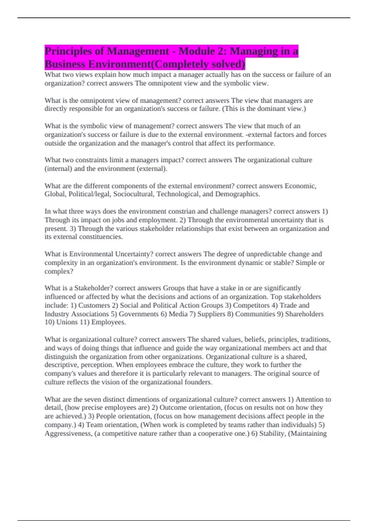 Principles of Management - Module 2: Managing in a Business Environment ...