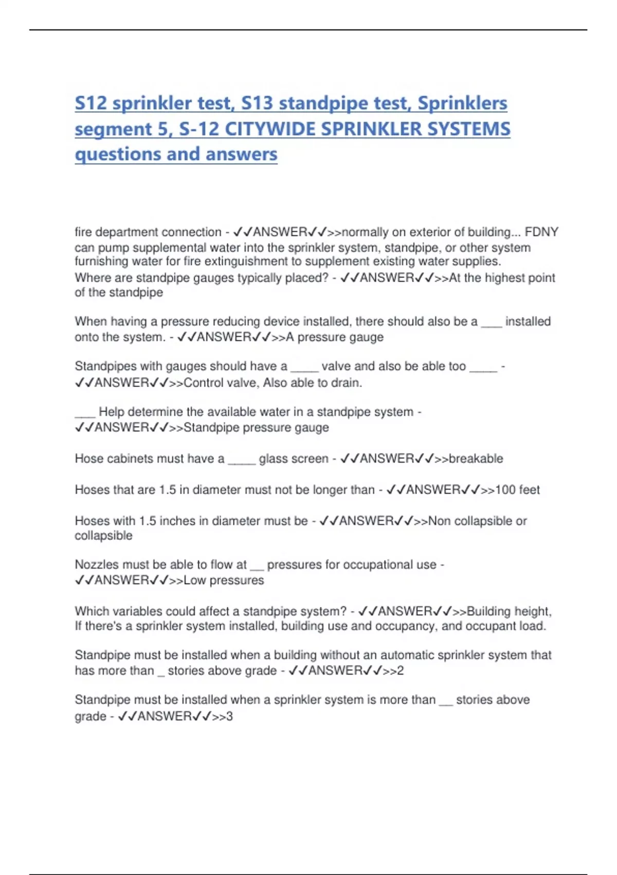 S12 sprinkler test, S13 standpipe test, Sprinklers segment 5, S-12 ...