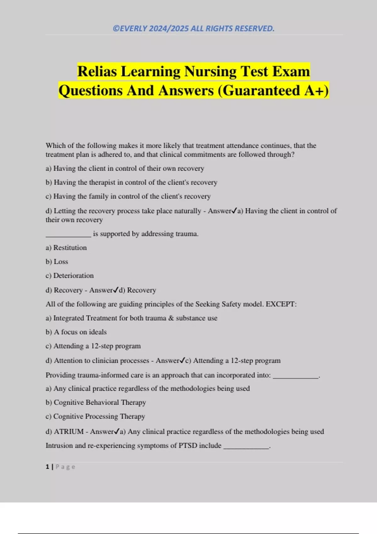 Relias Learning Nursing Test Exam Questions And Answers (Guaranteed A+ ...