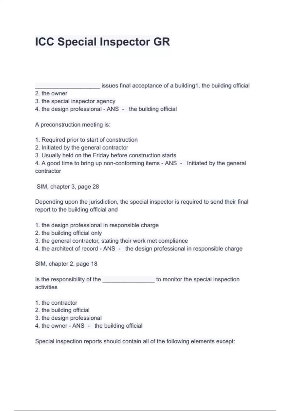 ICC Special Inspector GR Questions & Answers 2025/2025 ( A+ GRADED 100% ...