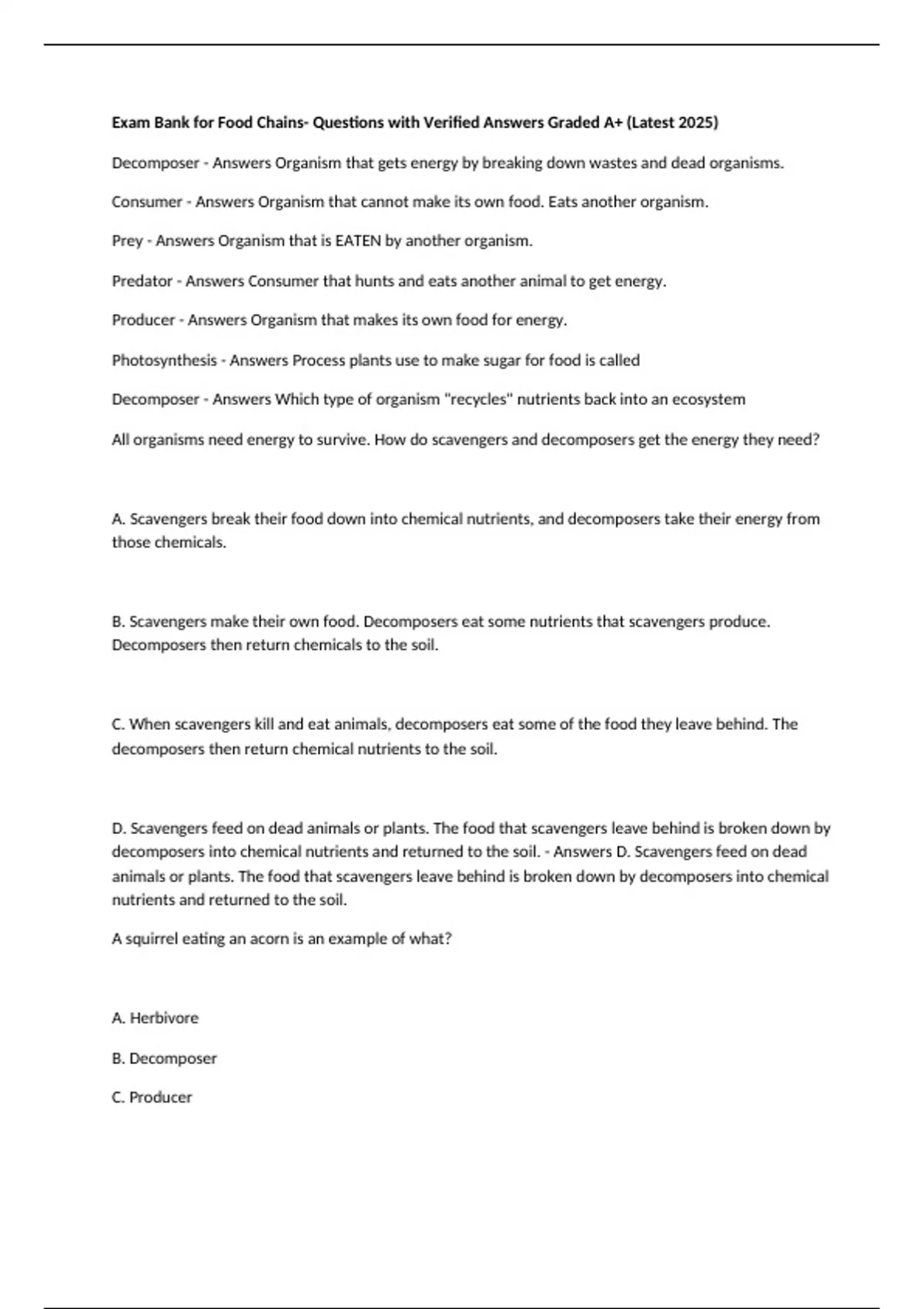 Exam Bank for Food Chains- Questions with Verified Answers Graded A+ ...