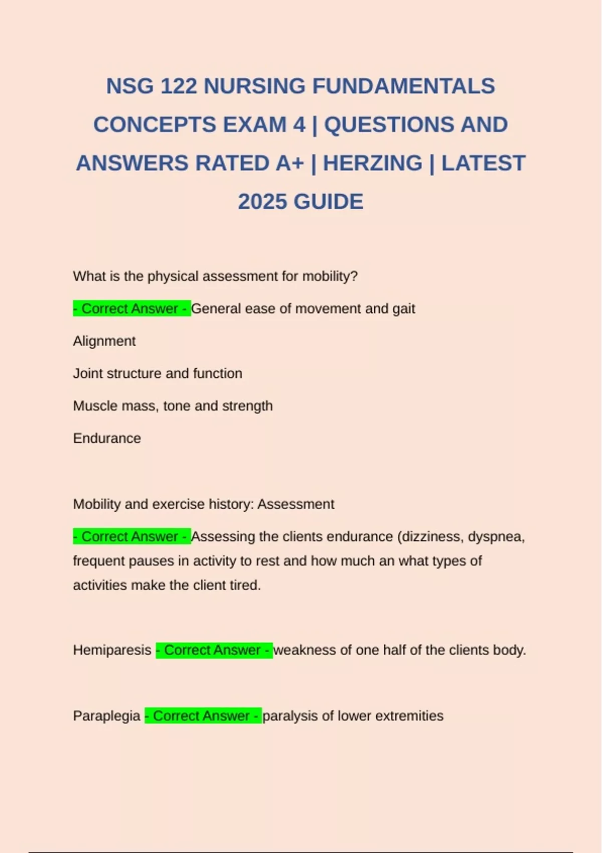 NSG 122 NURSING FUNDAMENTALS CONCEPTS EXAM 4 | QUESTIONS AND ANSWERS ...