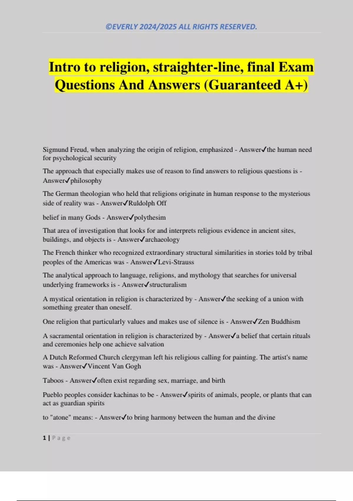 Intro to religion, straighter-line, final Exam Questions And Answers ...