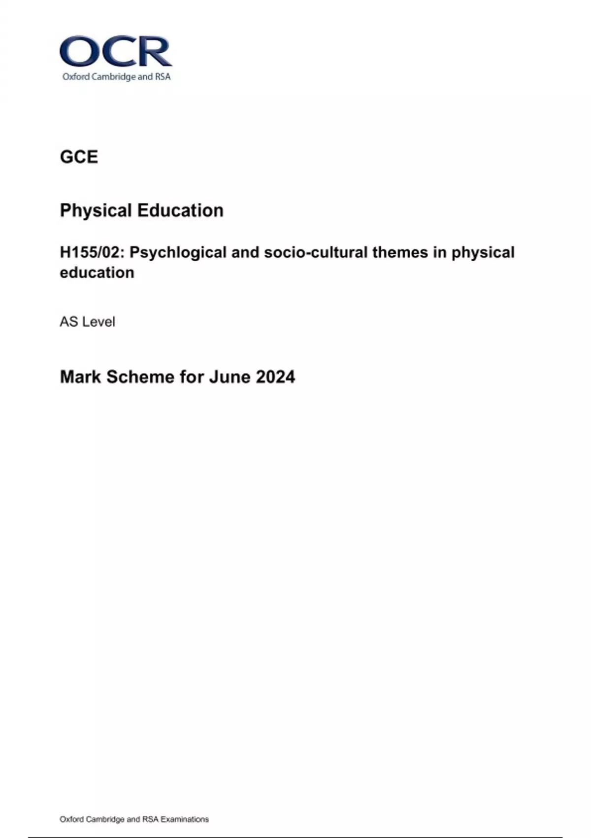 OCR AS Level Physical Education Paper 1 and 2 JUNE 2024 QUESTION PAPERS ...