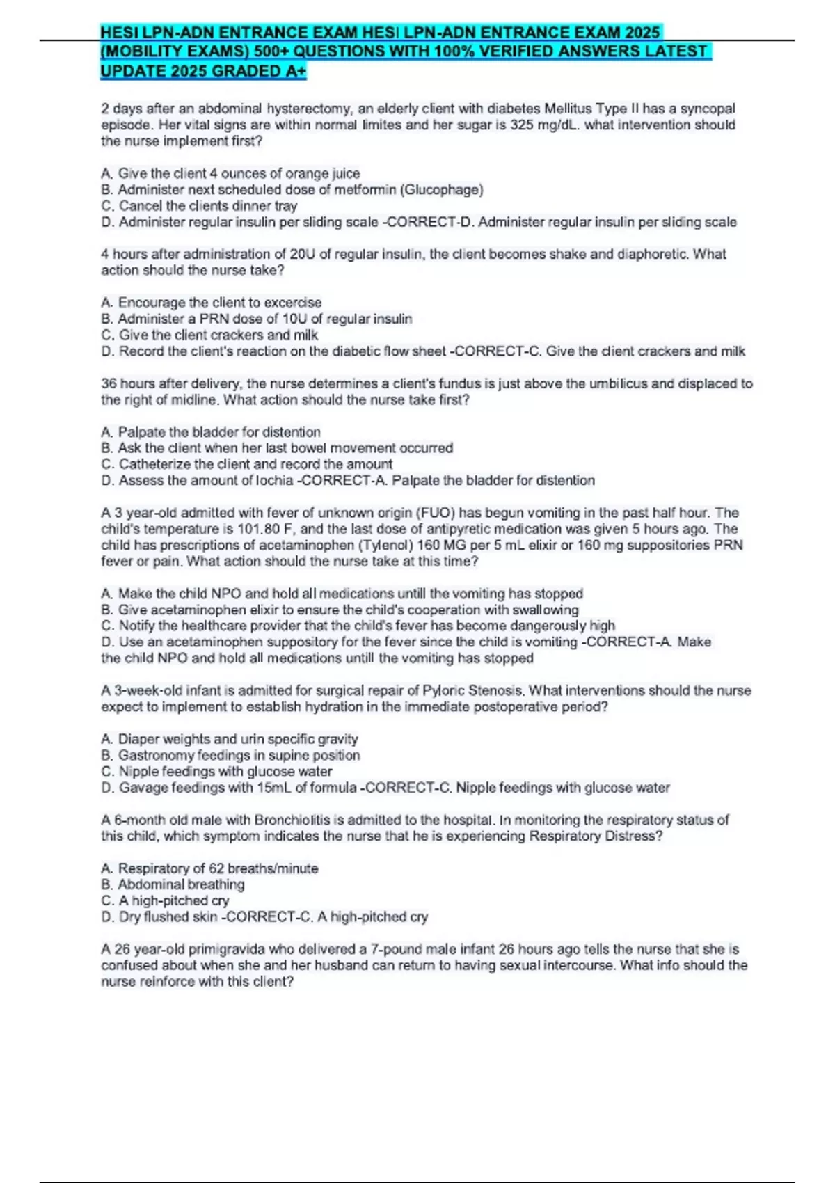 HESI LPN-ADN ENTRANCE EXAM HESI LPN-ADN ENTRANCE EXAM 2025 (MOBILITY ...