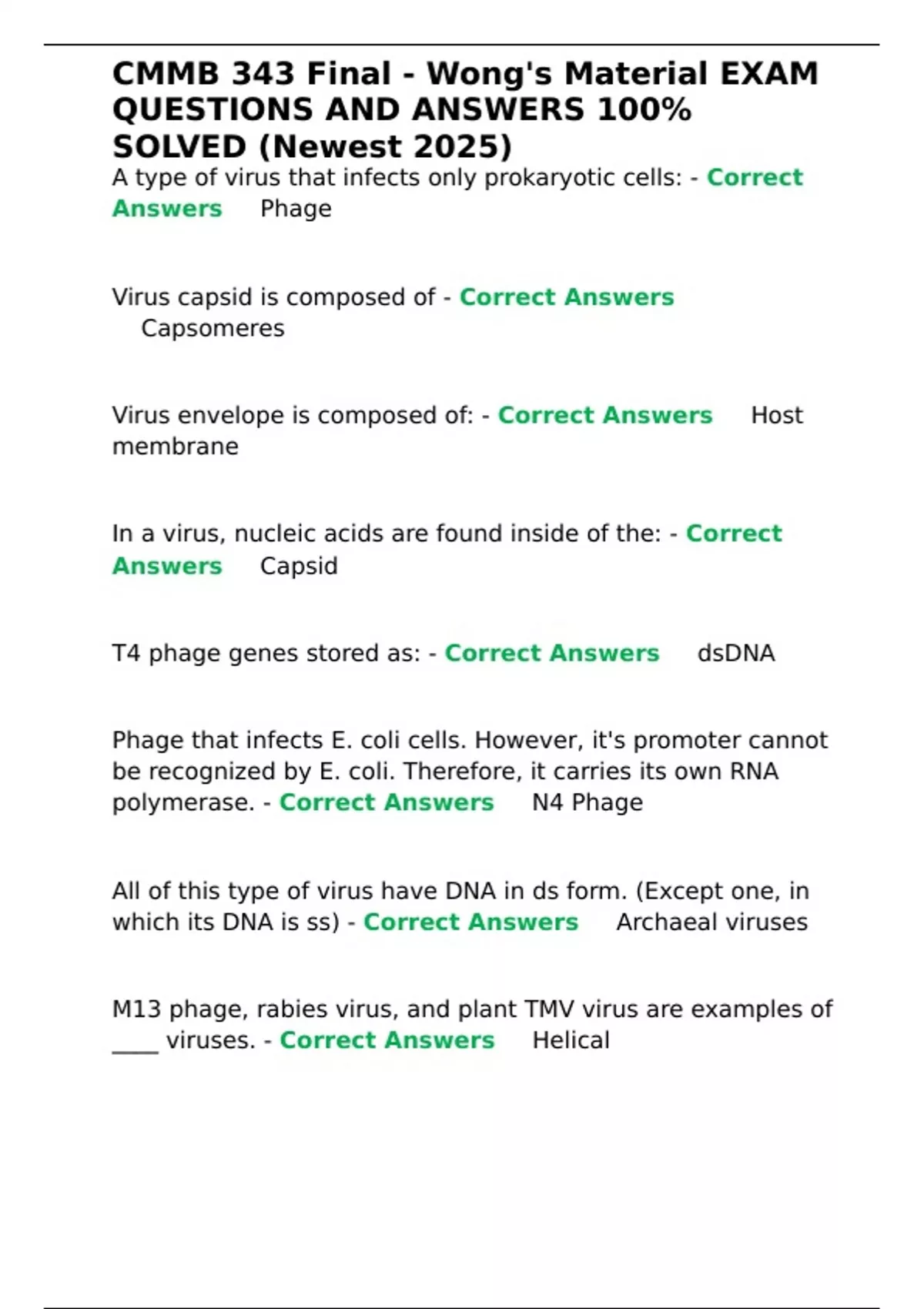 CMMB 343 Final - Wong-s Material EXAM QUESTIONS AND ANSWERS 100- SOLVED (Newest 2025) - CMMB 343 ...