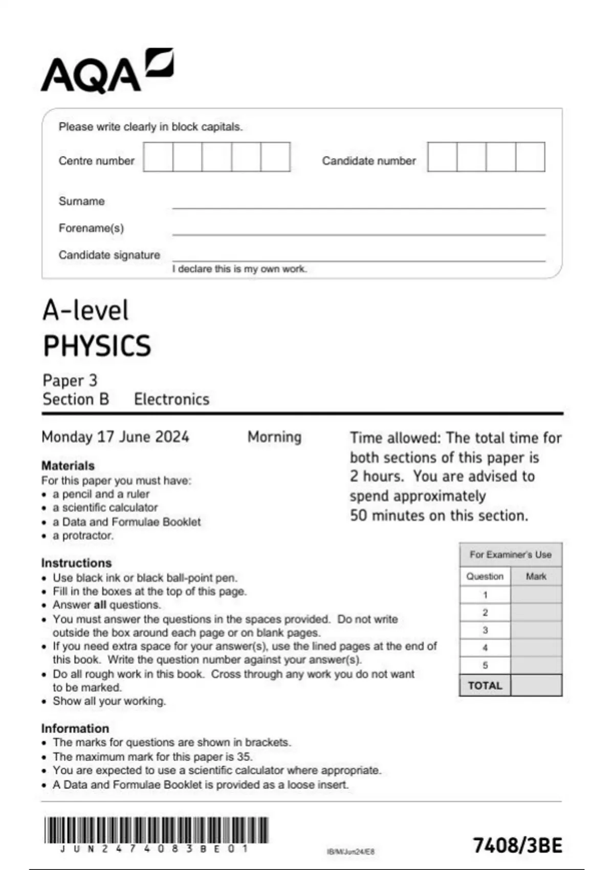 AQA A LEVEL PHYSICS PAPER 3BE JUNE 2024 FINAL QUESTION PAPER - AQA ...