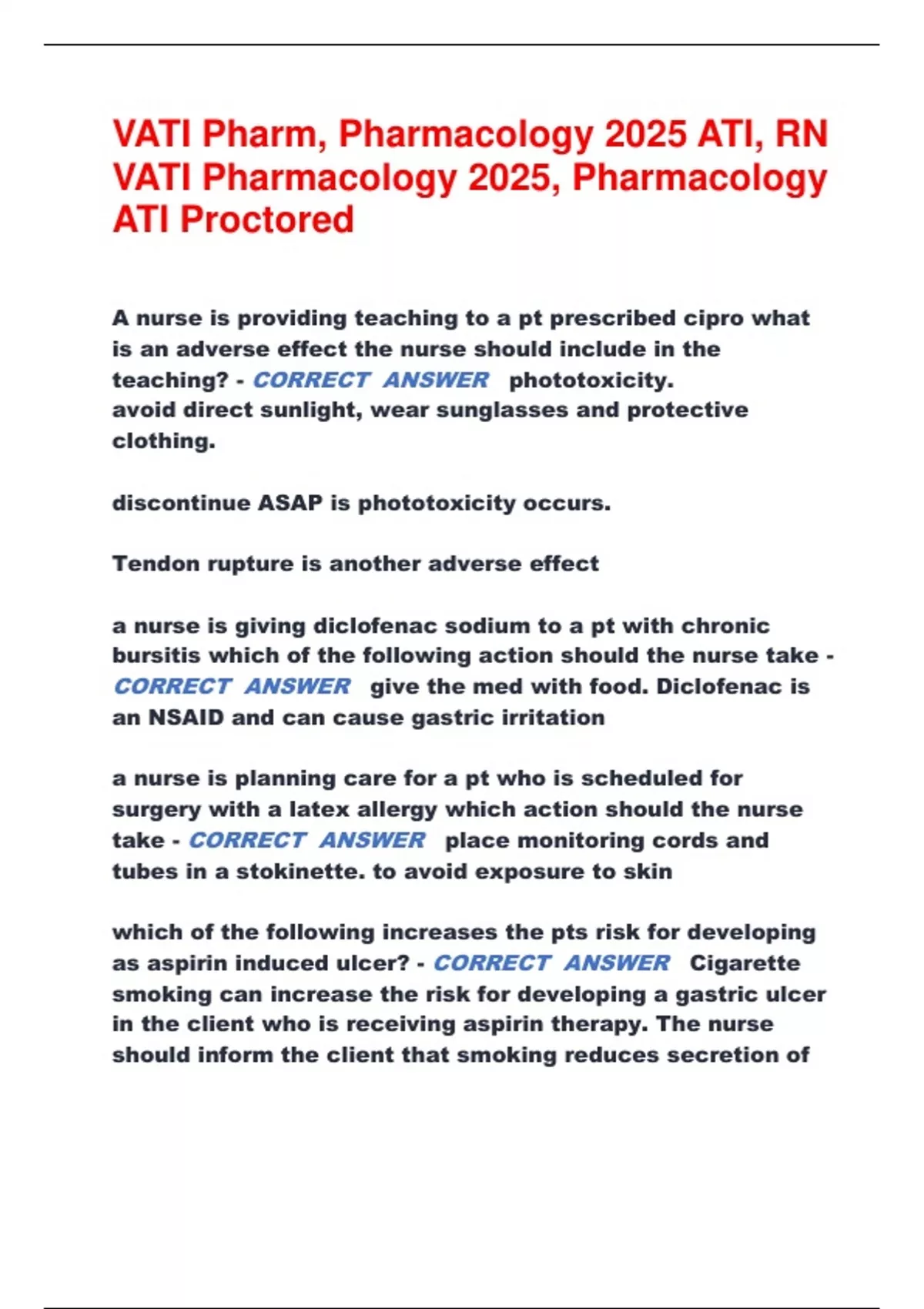 VATI Pharm, Pharmacology 2025 ATI, RN VATI Pharmacology 2025 ...