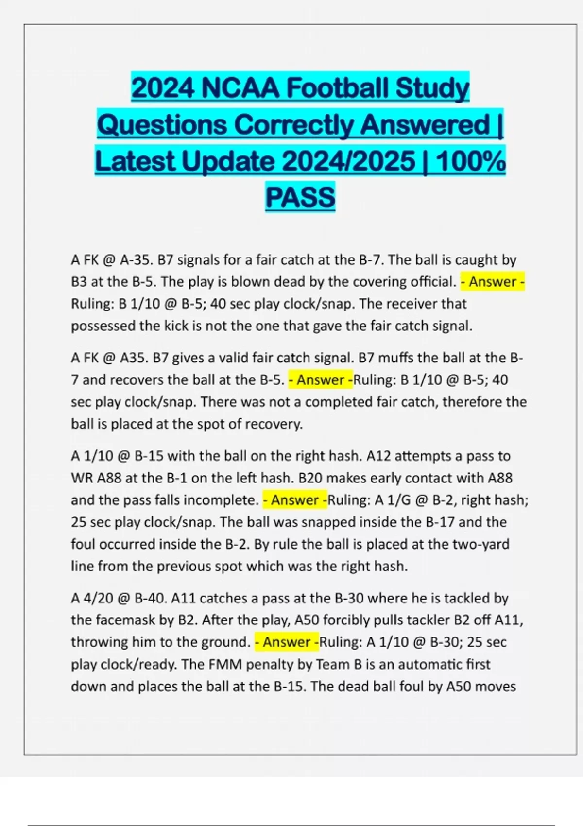 2024 NCAA Football Study Questions Correctly Answered | Latest Update ...