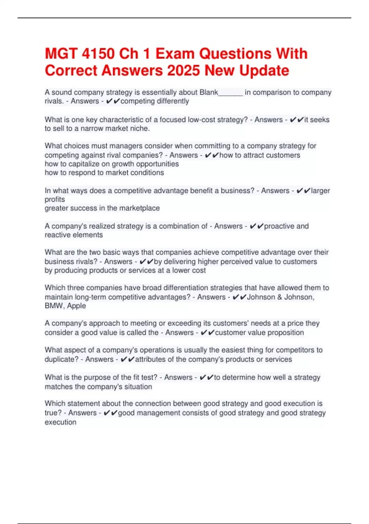 MGT 4150 Ch 1 Exam Questions With Correct Answers 2025 New Update - MGT ...