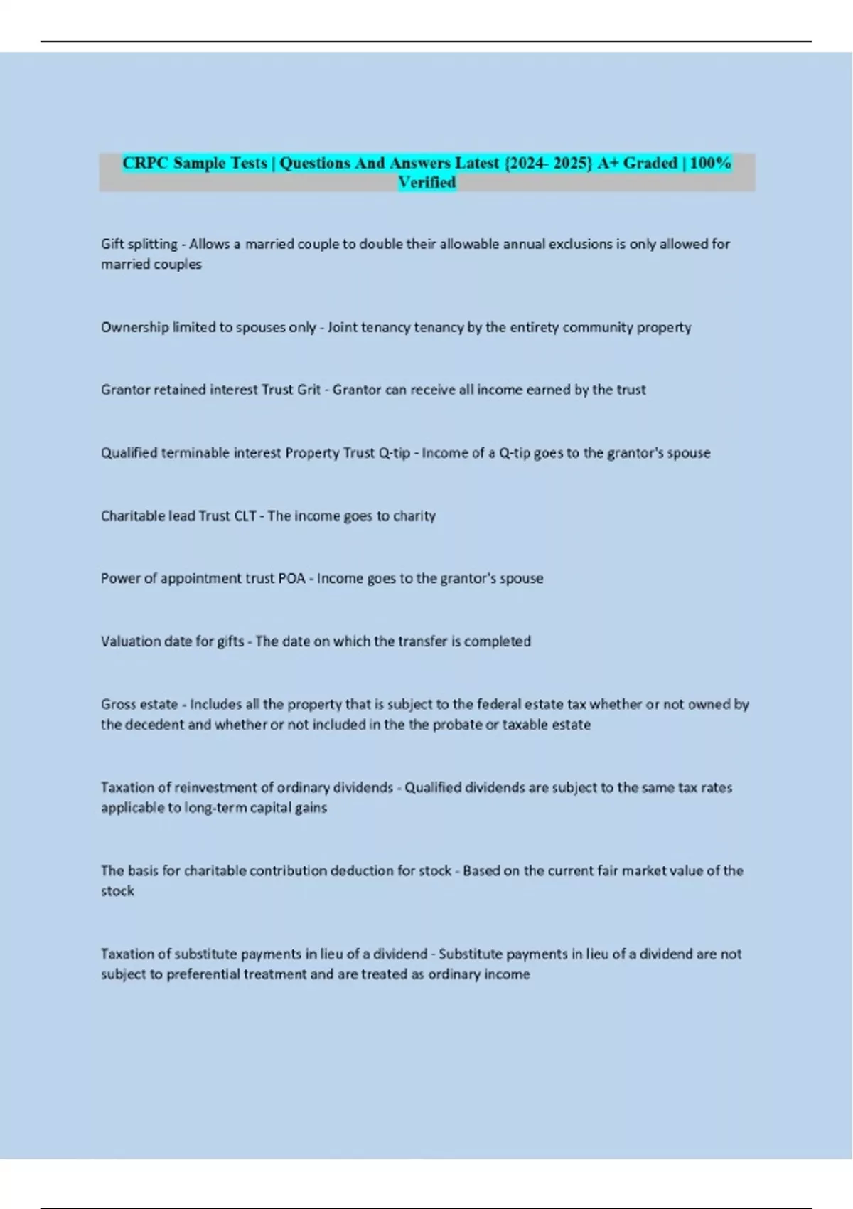 CRPC Sample Tests | Questions And Answers - CRPC - Stuvia US