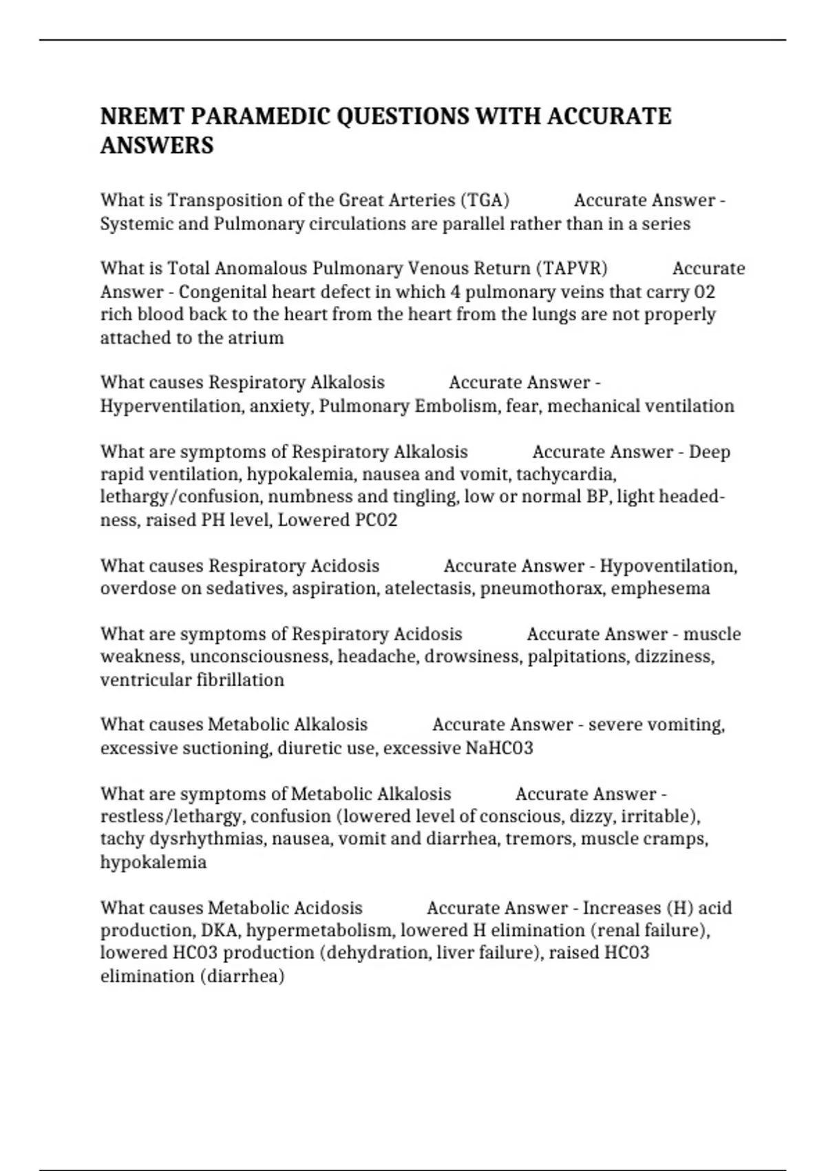 NREMT PARAMEDIC QUESTIONS WITH ACCURATE ANSWERS - NREMT - Stuvia US