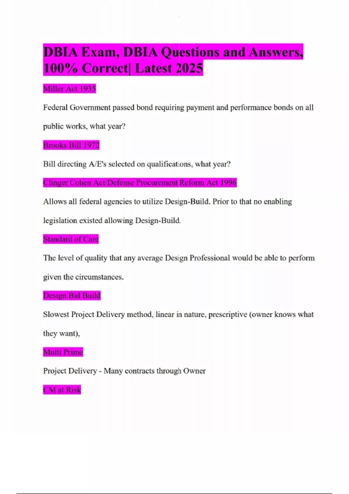 DBIA Exam, DBIA Questions and Answers, 100% Correct| Latest 2025 - DBIA ...