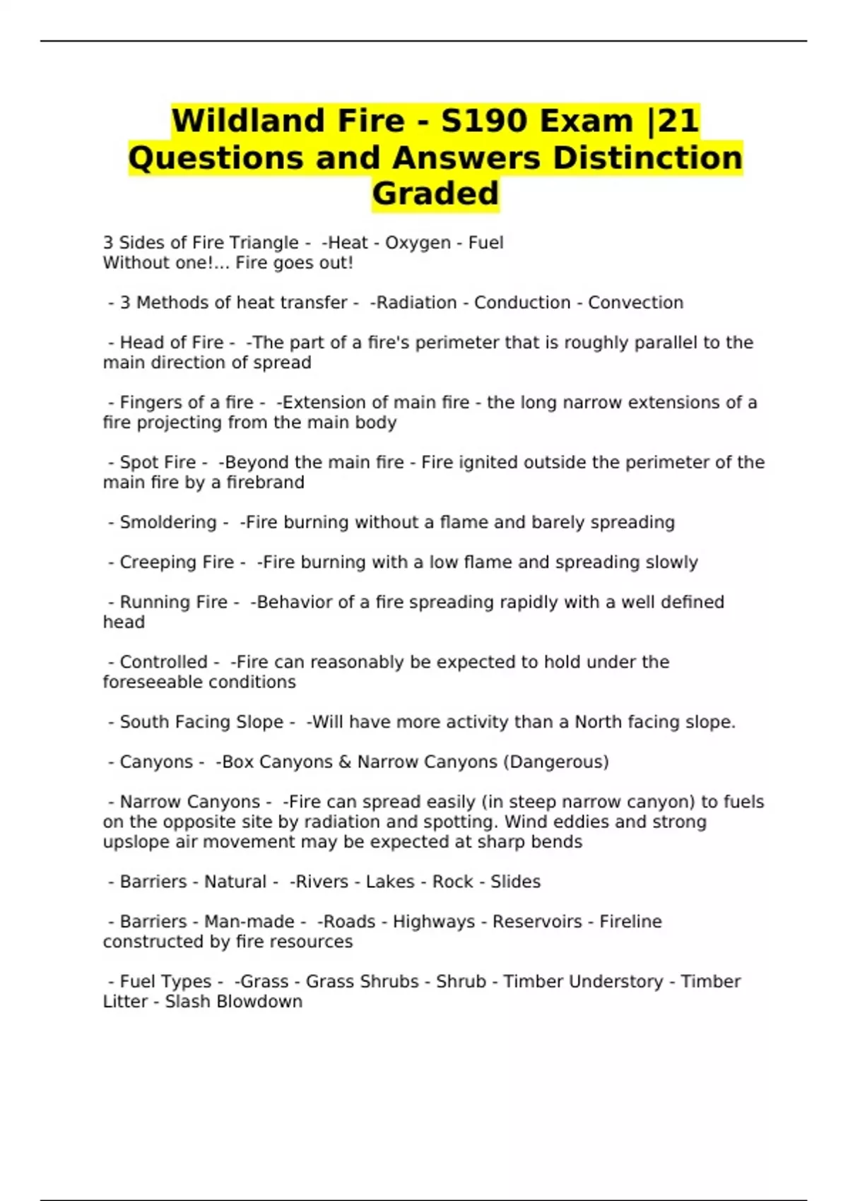 Wildland Fire - S190 Exam |21 Questions and Answers Distinction Graded ...