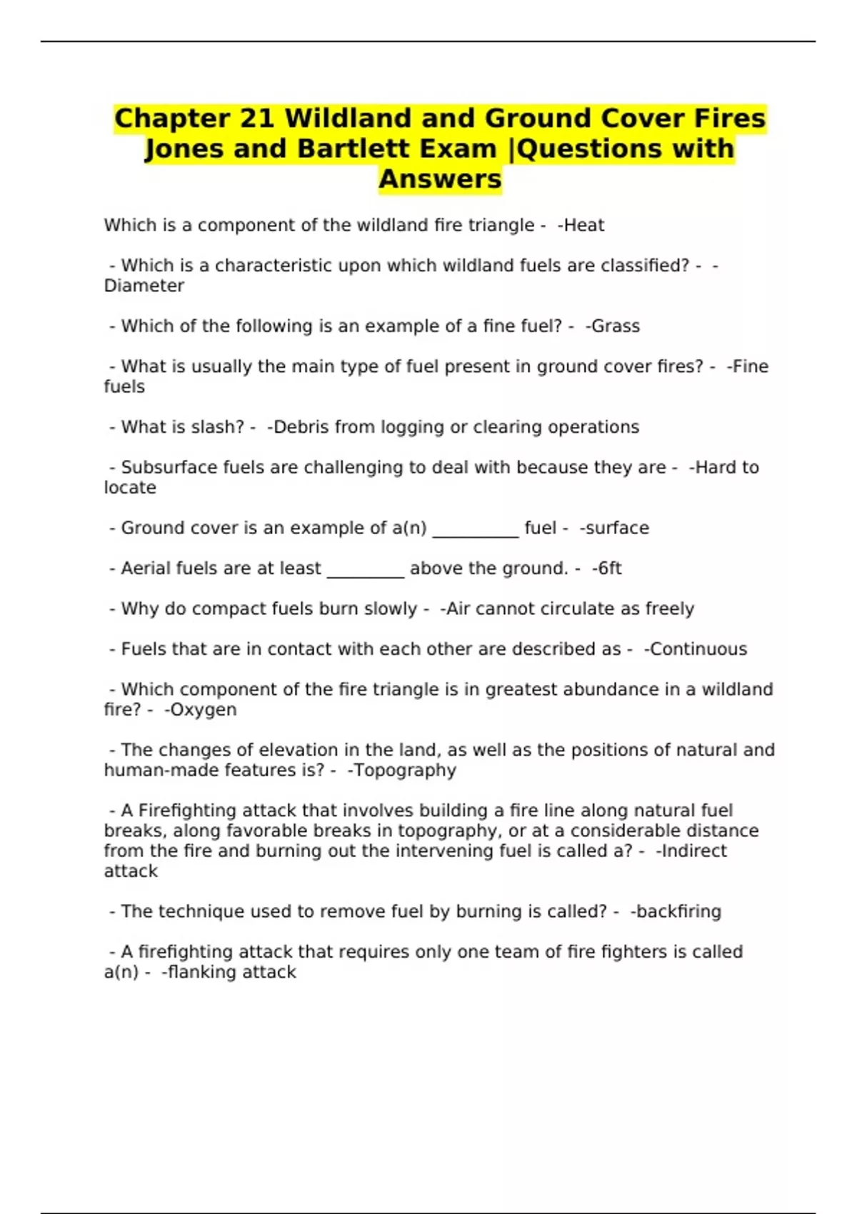 Chapter 21 Wildland and Ground Cover Fires Jones and Bartlett Exam ...