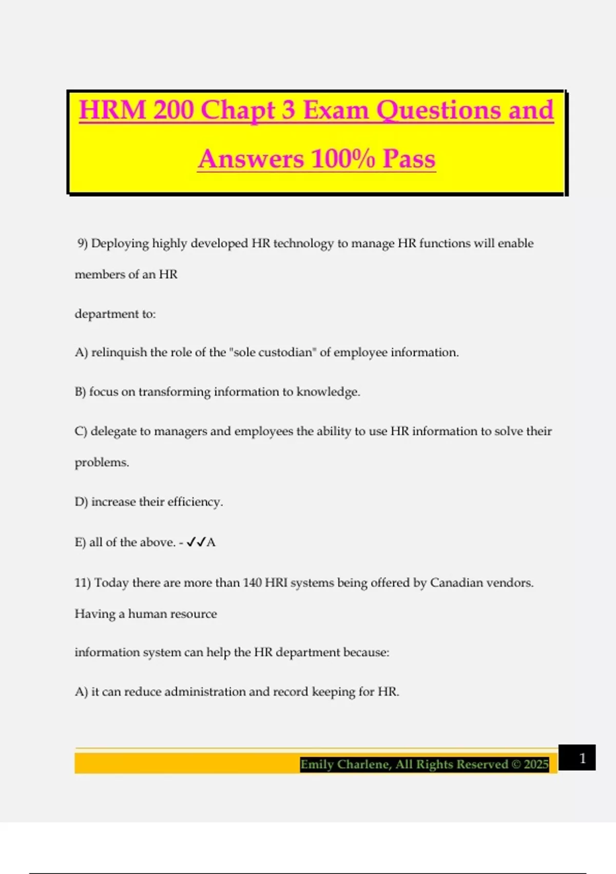 HRM 200 Chapt 3 Exam Questions and Answers 100% Pass - HRM 200 - Stuvia US