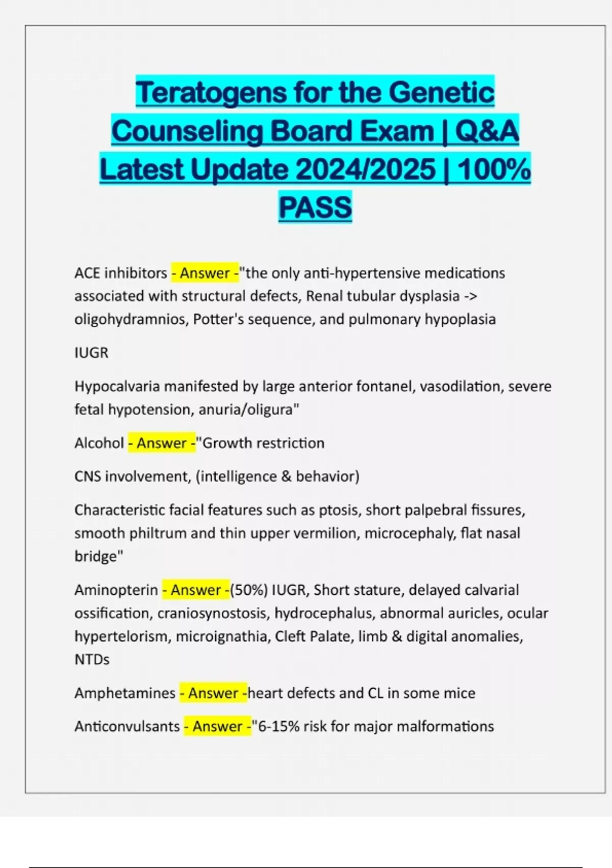 Teratogens for the Genetic Counseling Board Exam | Q&A Latest Update ...