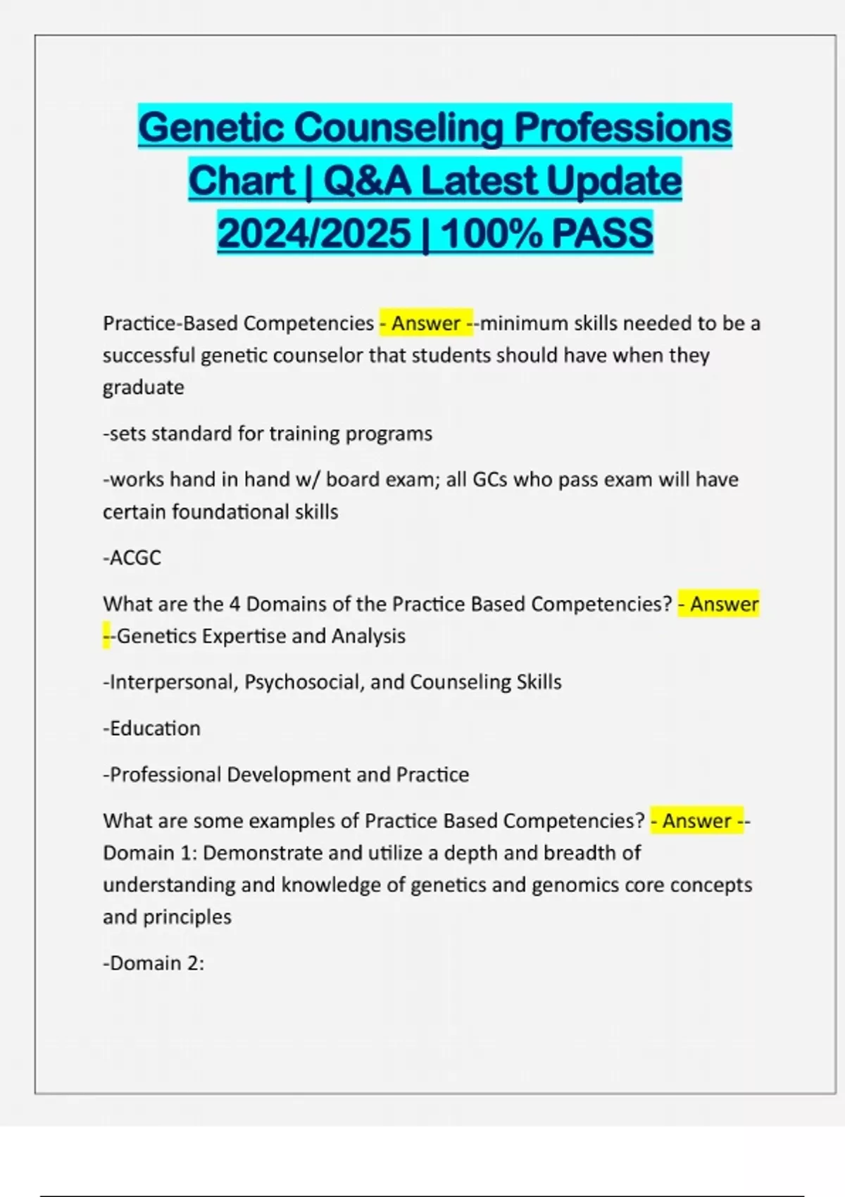 Genetic Counseling Professions Chart | Q&A Latest Update 2024/2025 ...