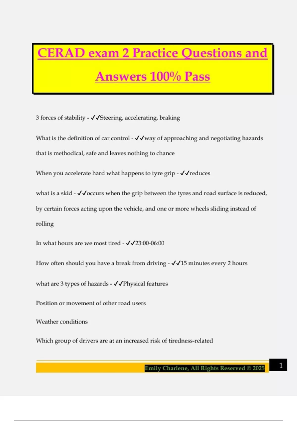 CERAD exam 2 Practice Questions and Answers 100% Pass - CERAD - Stuvia US
