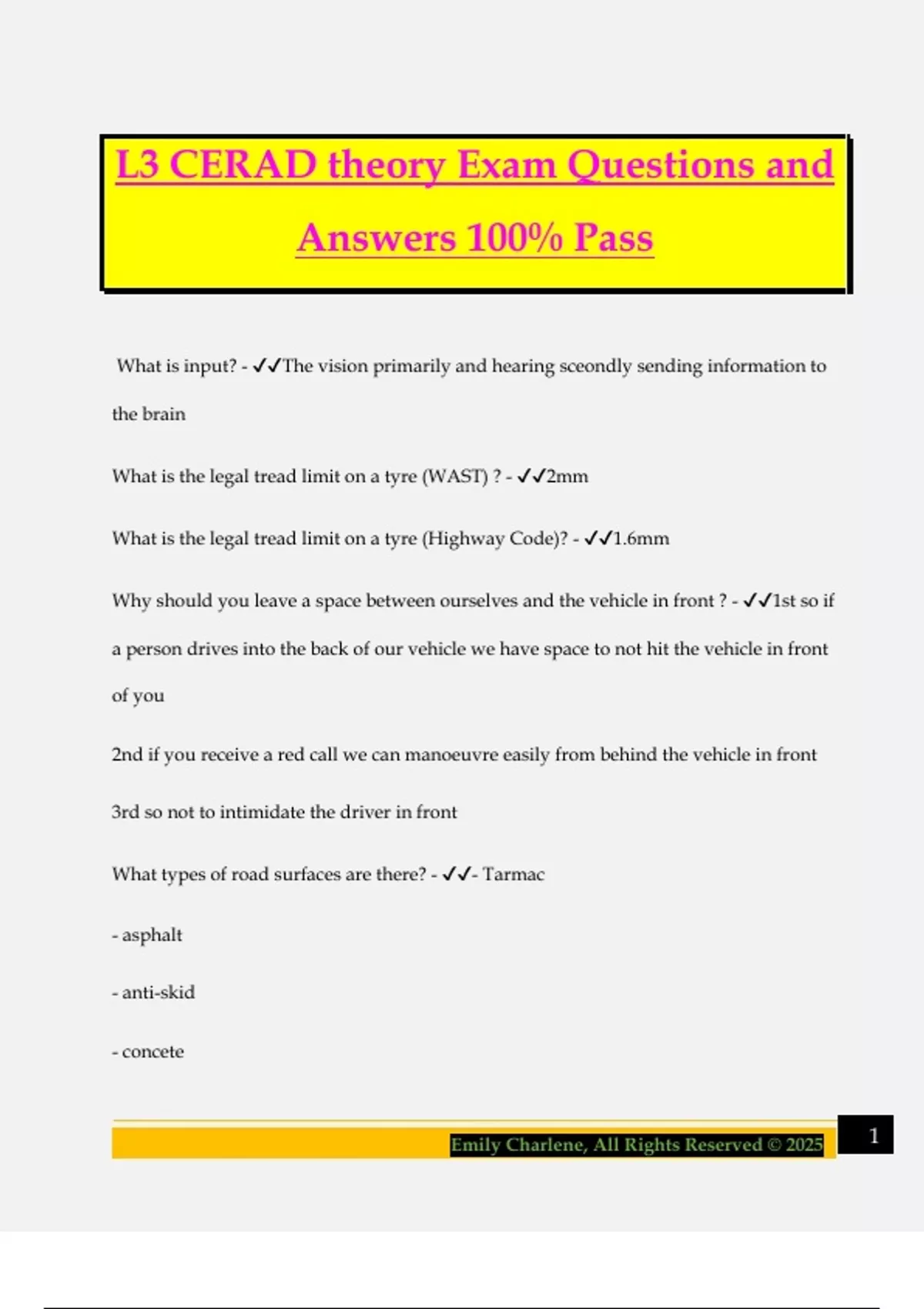 L3 CERAD theory Exam Questions and Answers 100% Pass - CERAD - Stuvia US