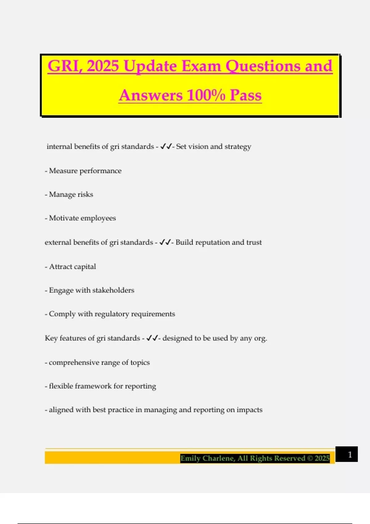GRI, 2025 Update Exam Questions and Answers 100% Pass - GRI - Stuvia US