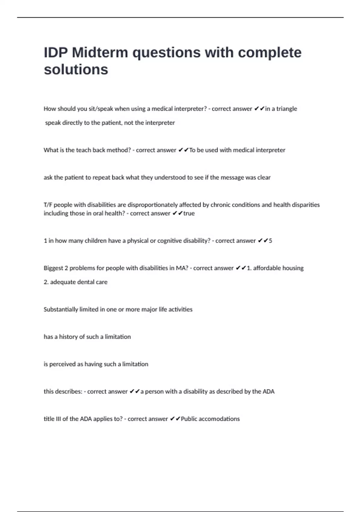 IDP Midterm questions with complete solutions - IDP - Stuvia US