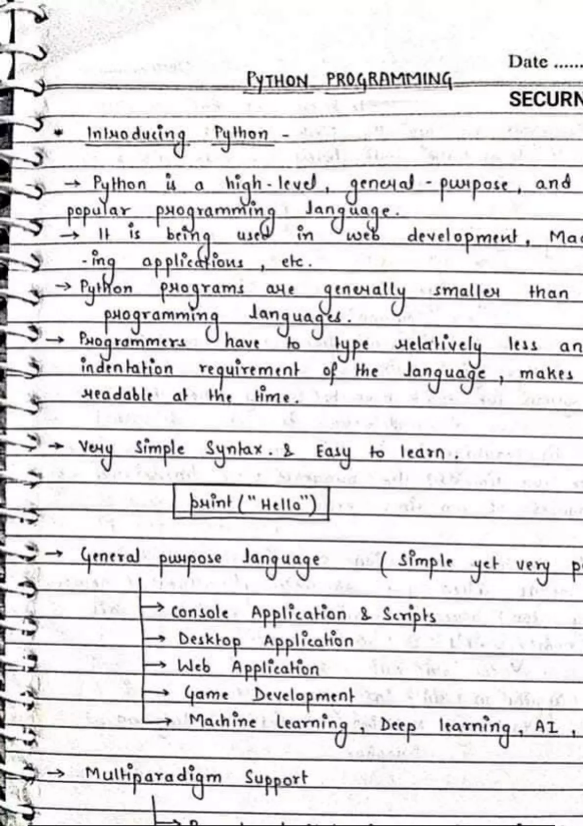 BASIC KNOWLEDGE OF PYTHON LANGUAGE - Computer science (CS201) - Stuvia US