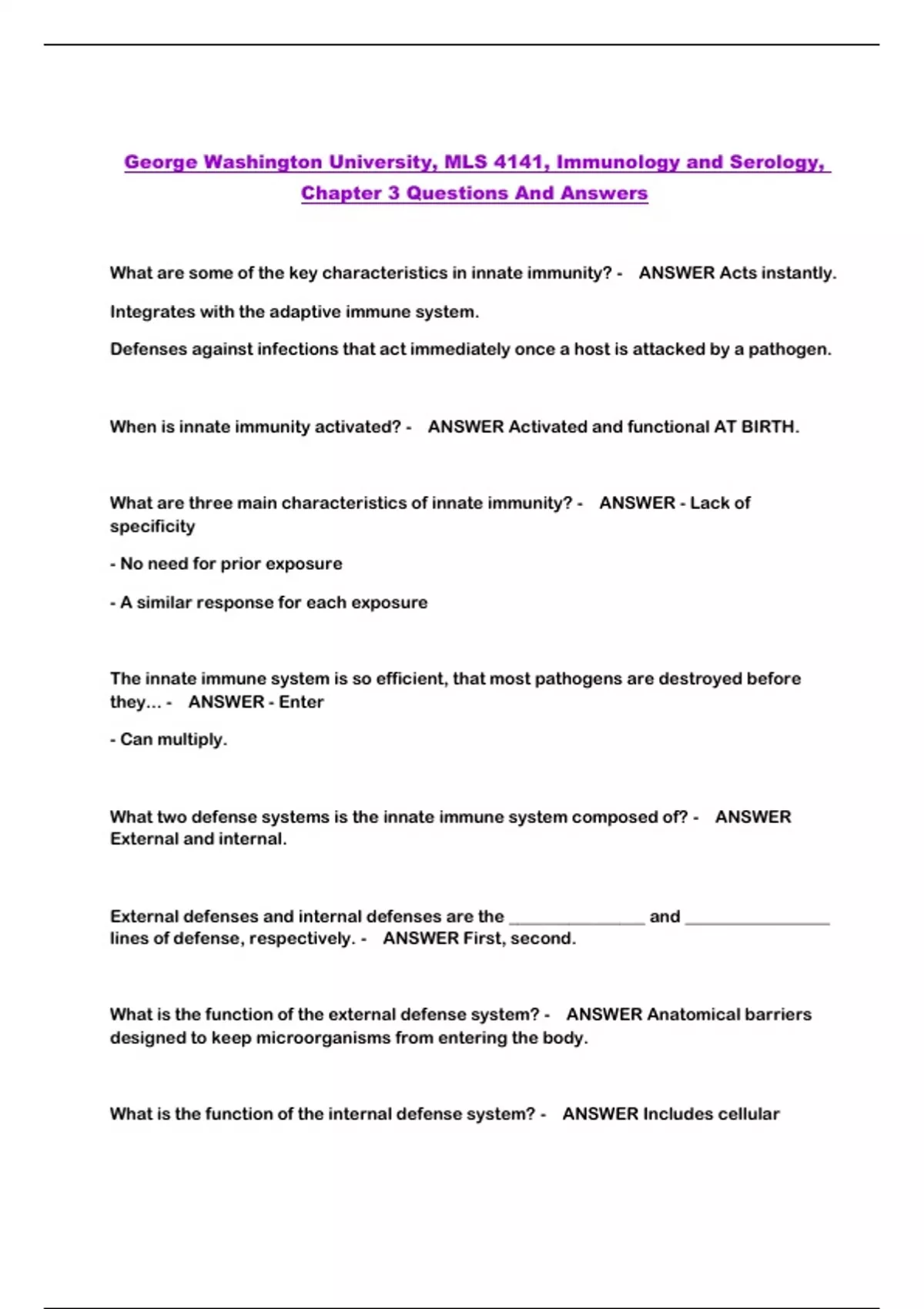 George Washington University, MLS 4141, Immunology and Serology ...