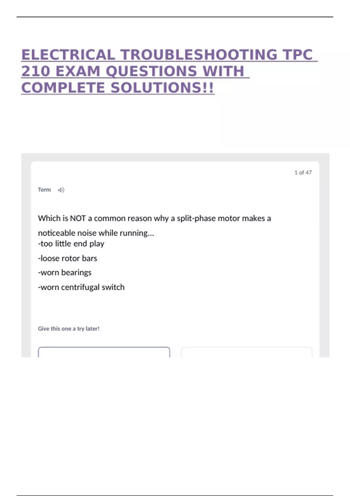 ELECTRICAL TROUBLESHOOTING TPC 210 EXAM QUESTIONS WITH COMPLETE ...