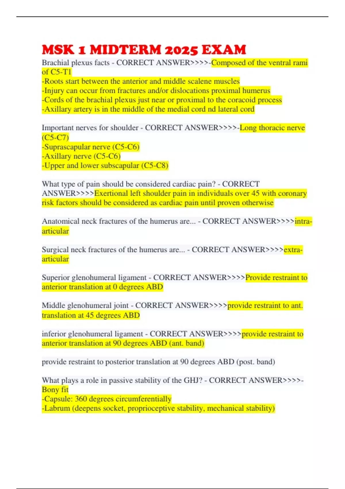 MSK 1 MIDTERM 2025 EXAM - MSK 1 2025 - Stuvia US